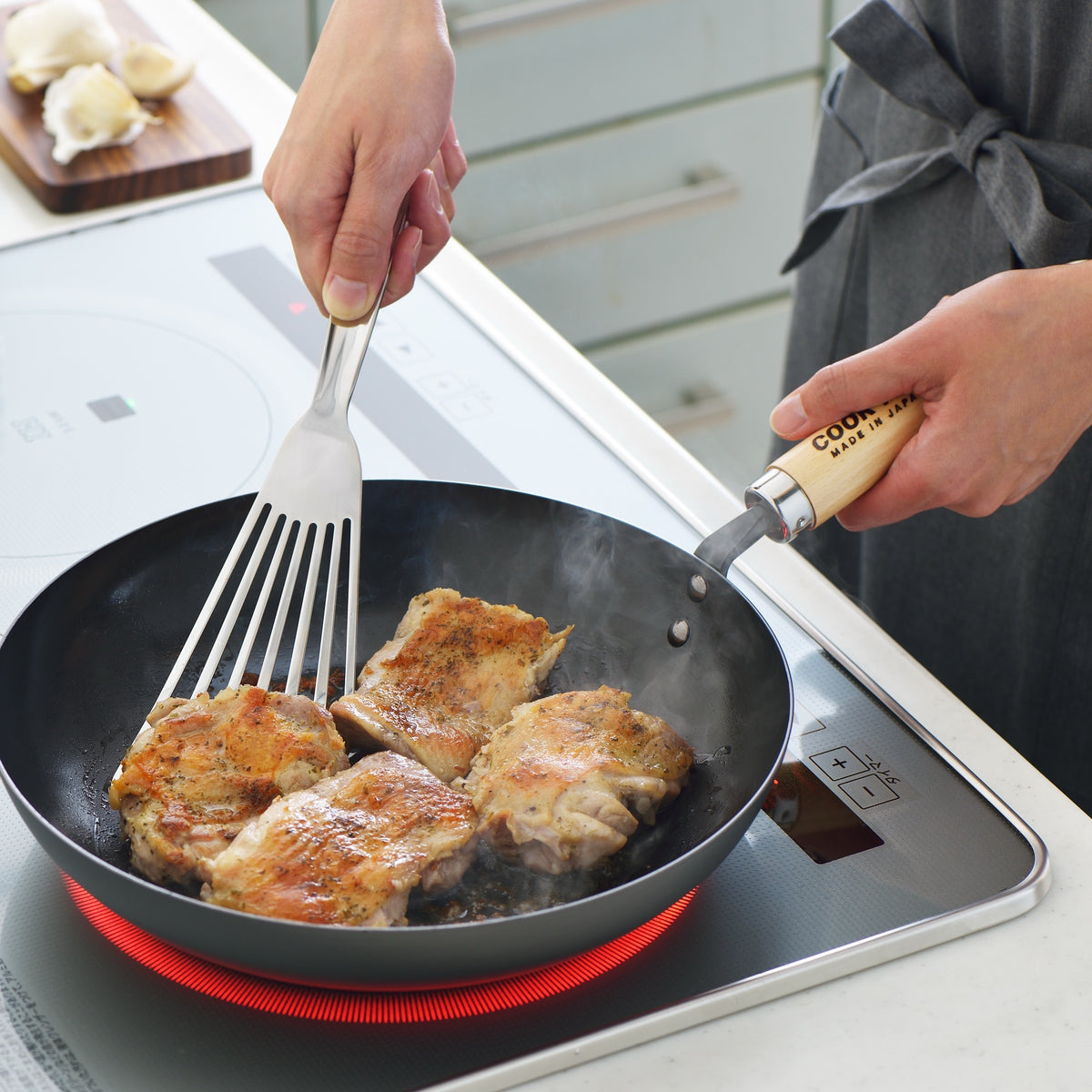Yoshikawa Cook-Pal Ren Deep Frying Pan 28cm– Nitrided Carbon Steel, Ma